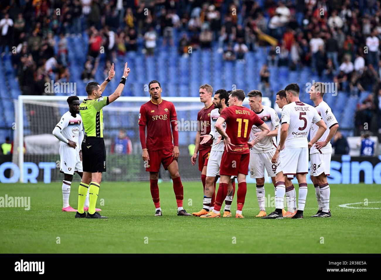 Rome, Italy. 22nd May, 2023. The referee Andrea Colombo waiting for VAR ...