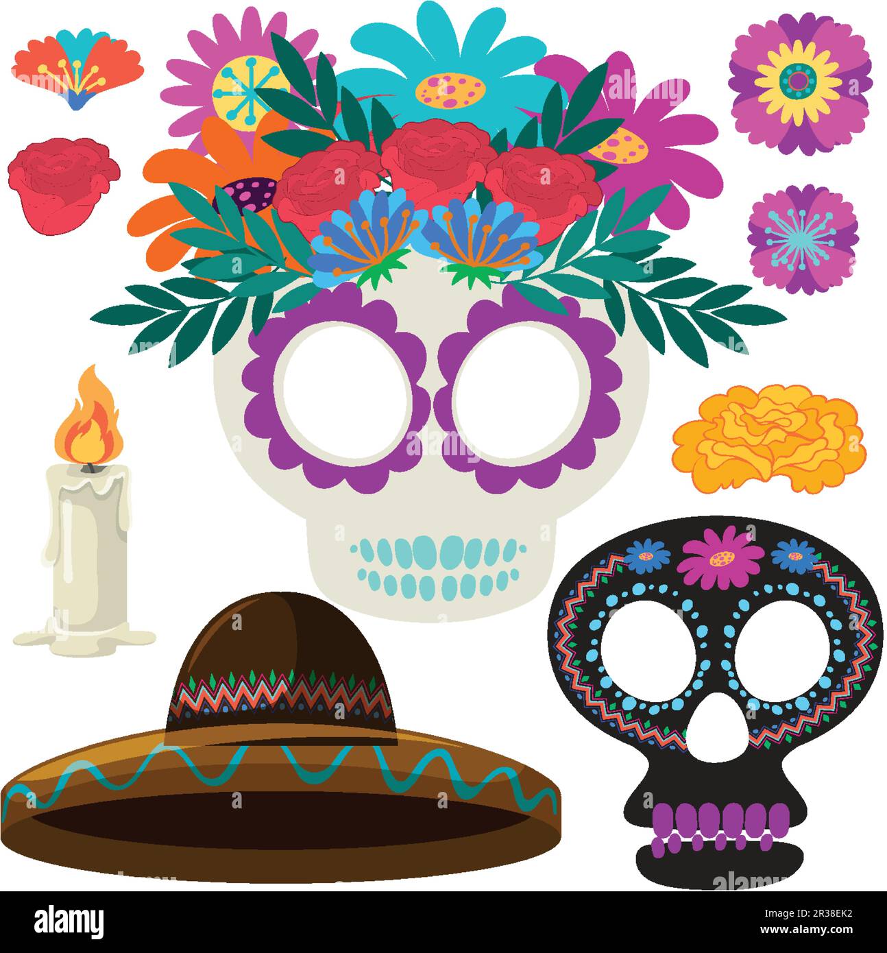 Set of Mexican day of the dead element illustration Stock Vector Image ...