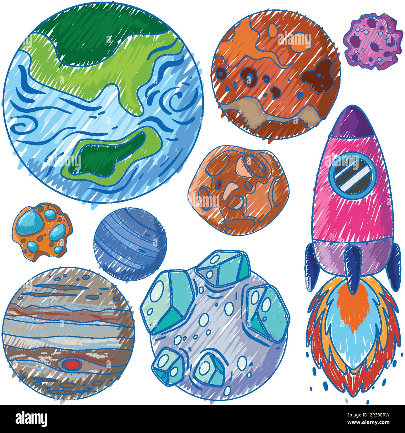 Planets in Pencil Colour Sketch Simple Style illustration Stock Vector ...