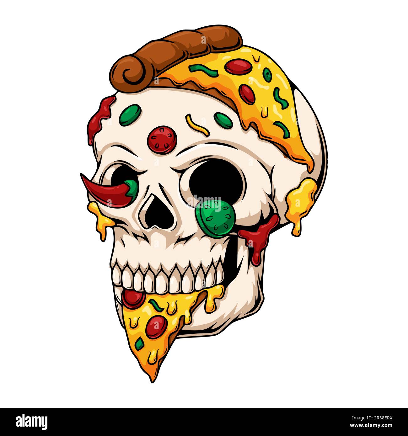 Illustration of pizza human skull character eating pizza Stock Vector ...
