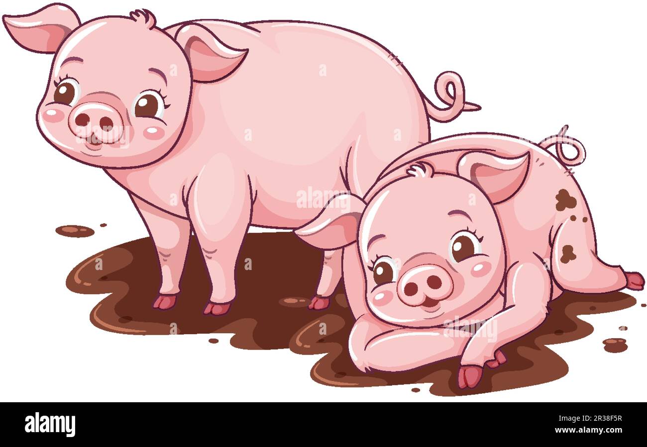 Cartoon Pigs Rolling in the Mud illustration Stock Vector Image & Art ...