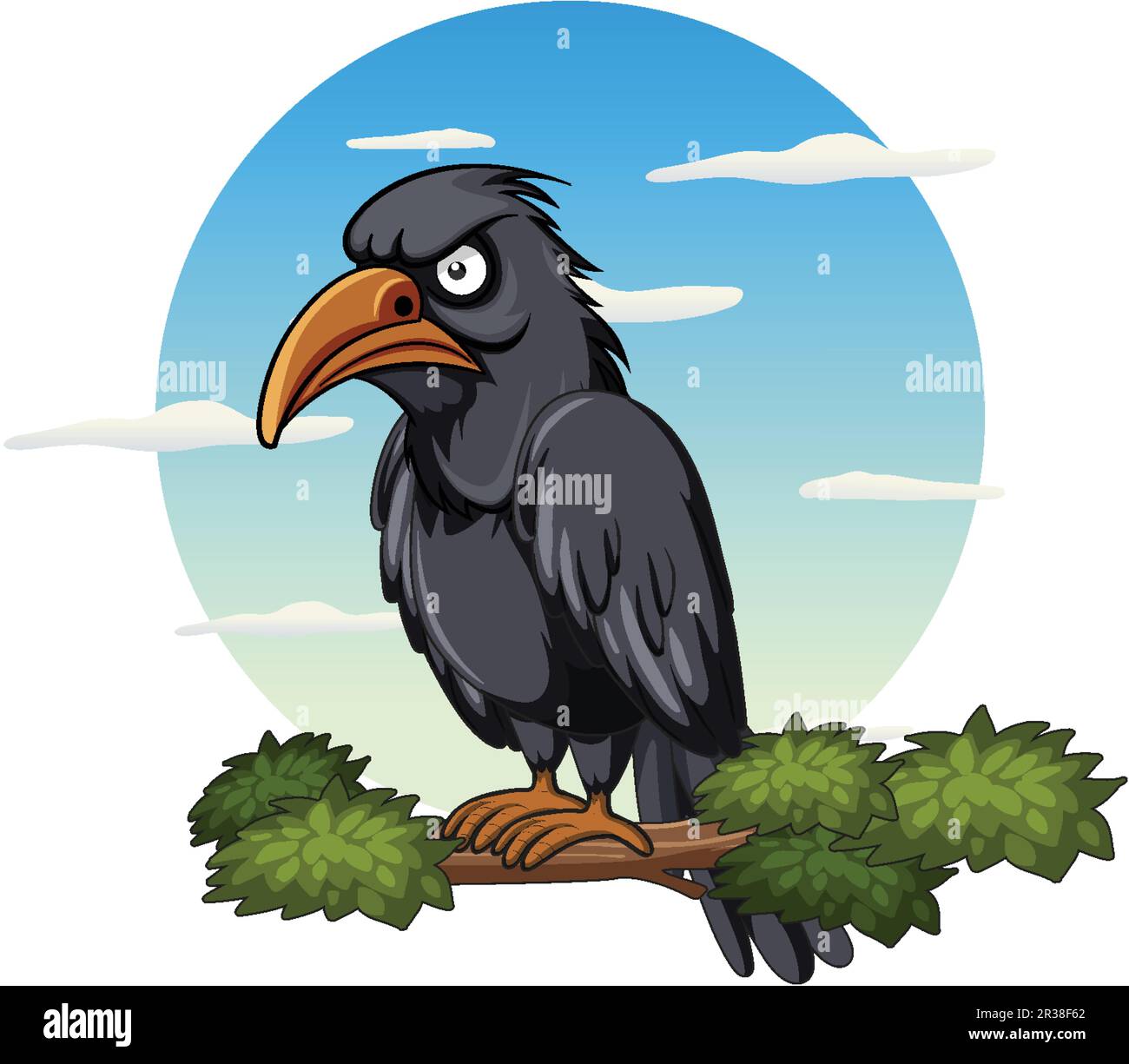 Crow on branch illustration Cut Out Stock Images & Pictures - Alamy