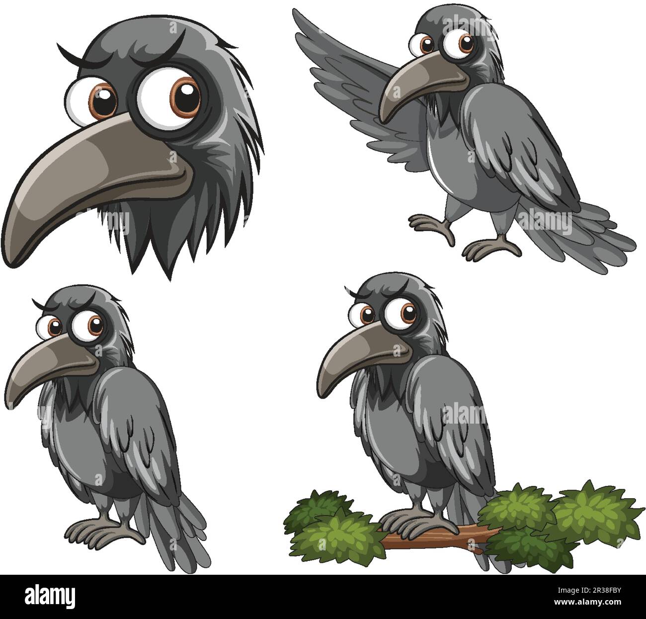 Set of raven cartoon character illustration Stock Vector Image & Art ...