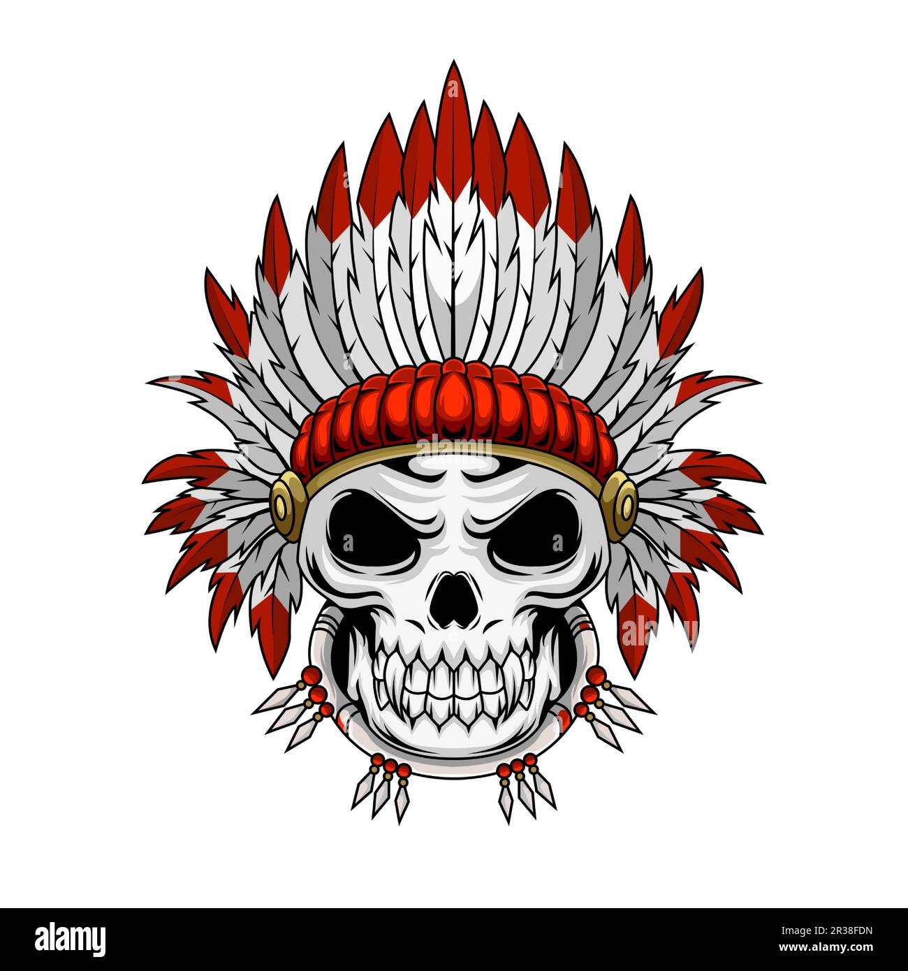 Illustration of tribal human skull mascot character with headdress ...