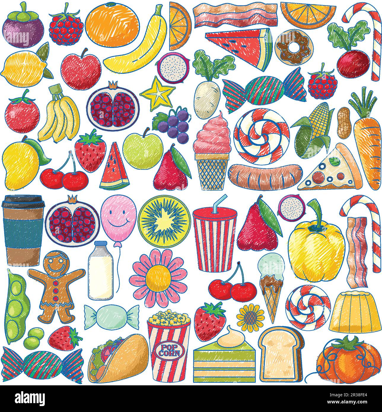 Various objects in Pencil Colour Sketch Simple Style illustration Stock ...