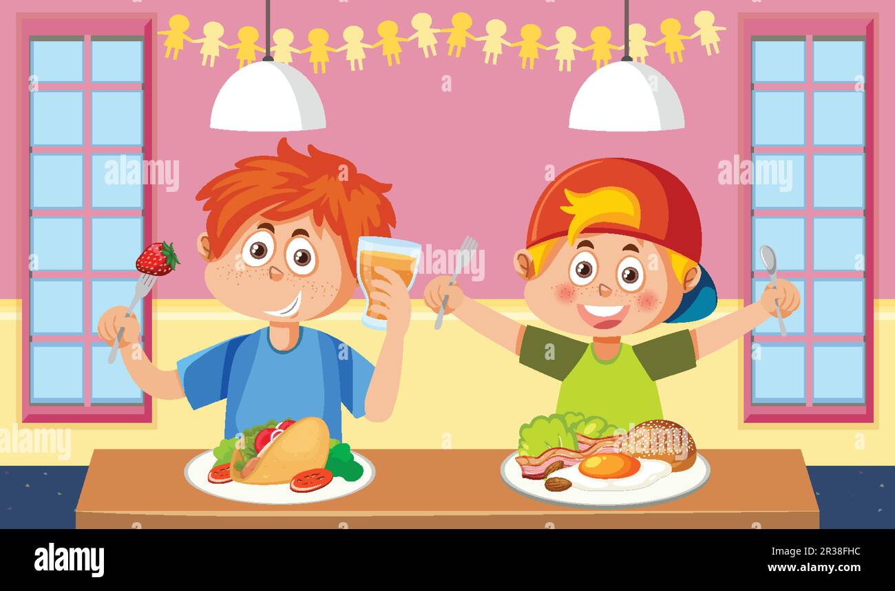 Children eating healthy food illustration Stock Vector Image & Art - Alamy