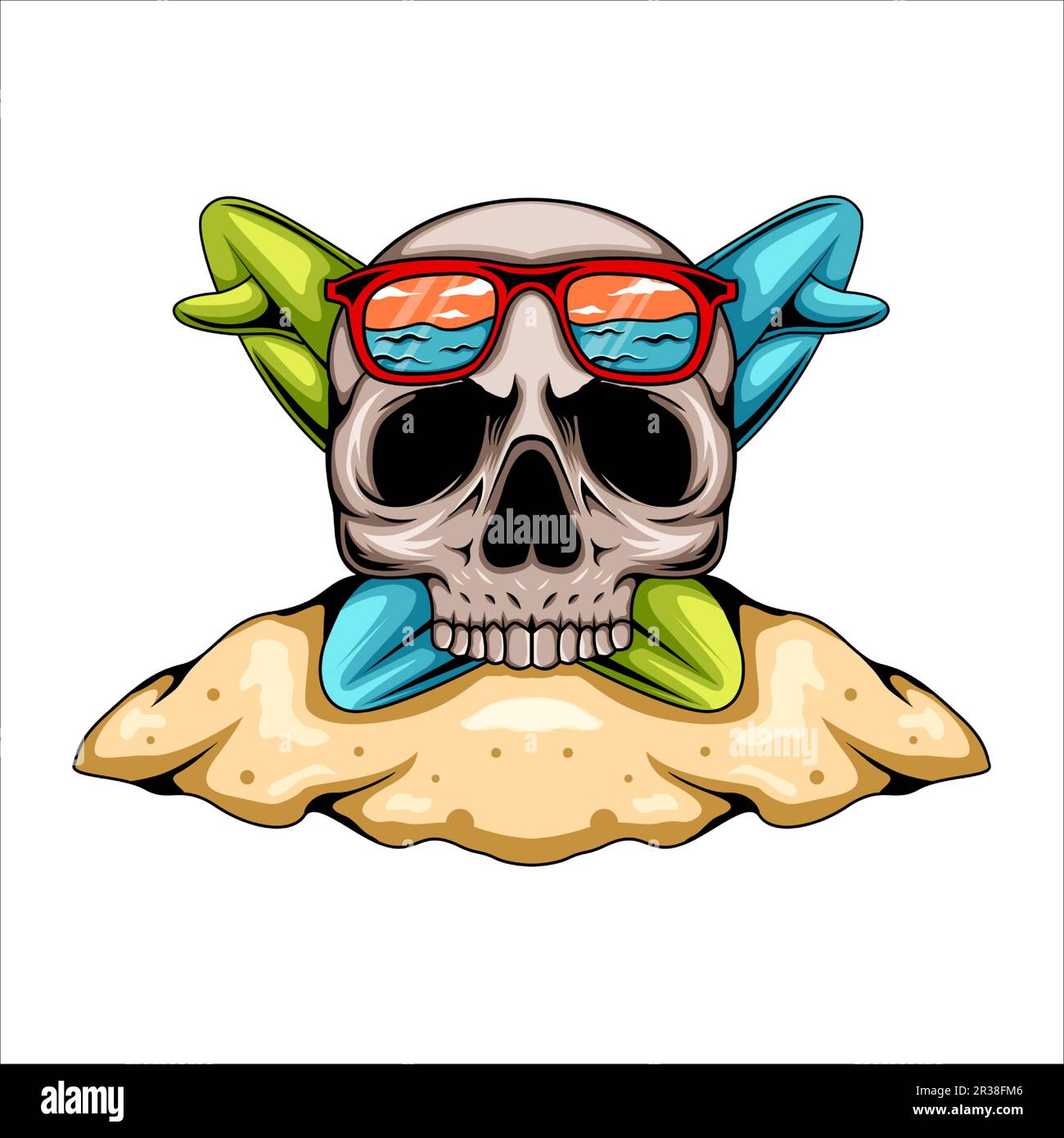 Illustration of summer vibe human skull mascot character with palm tree ...