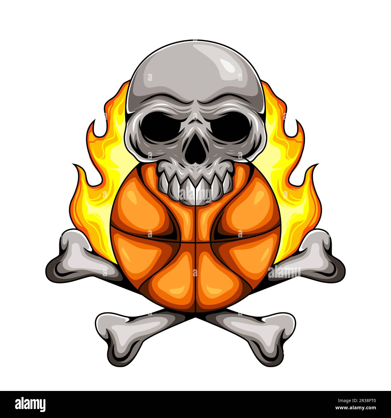 Illustration of basketball human skull mascot character with fire Stock ...
