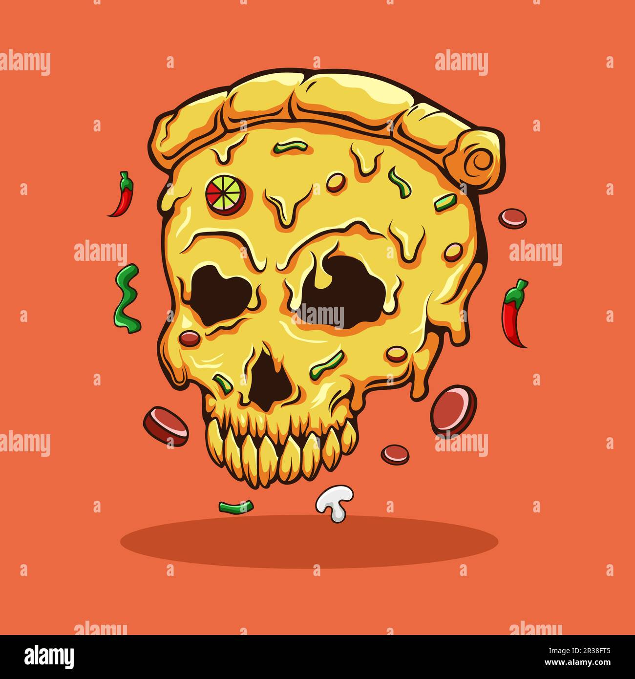Illustration of cheese pizza human skull mascot character with ...