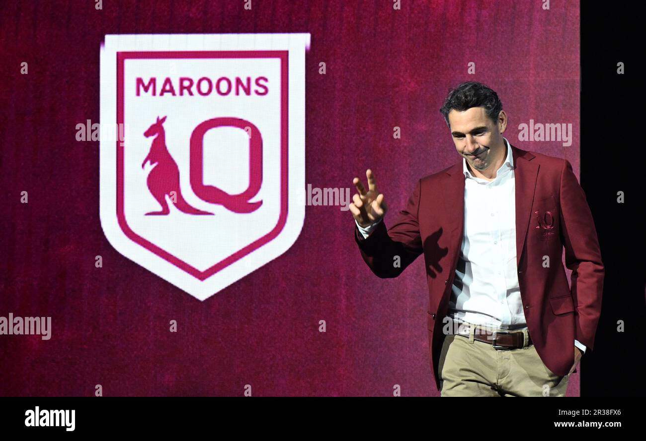 Maroons coach Billy Slater is seen on stage at the Maroons Long Lunch ...