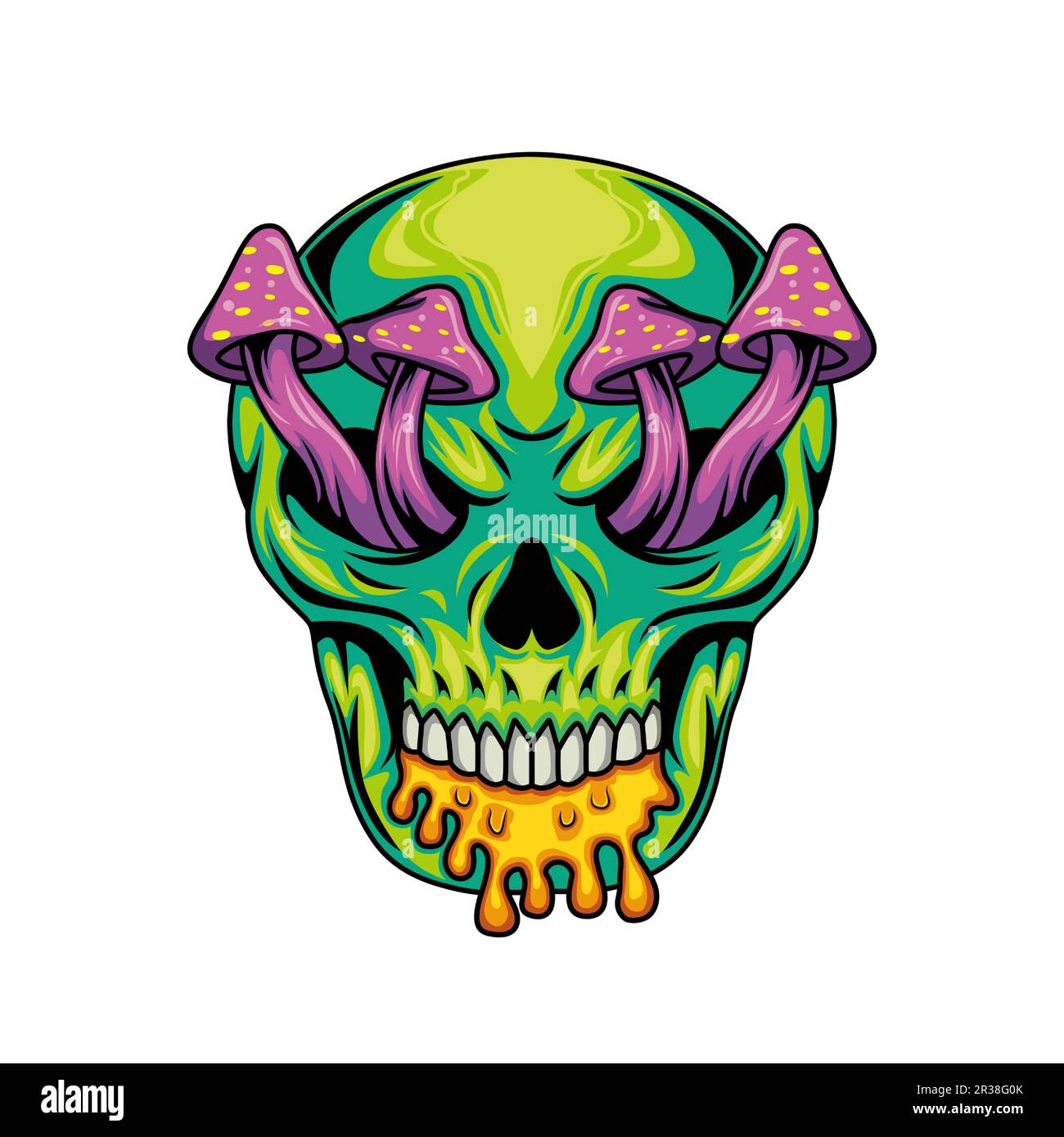 Illustration of mushroom human skull mascot character with liquid ...