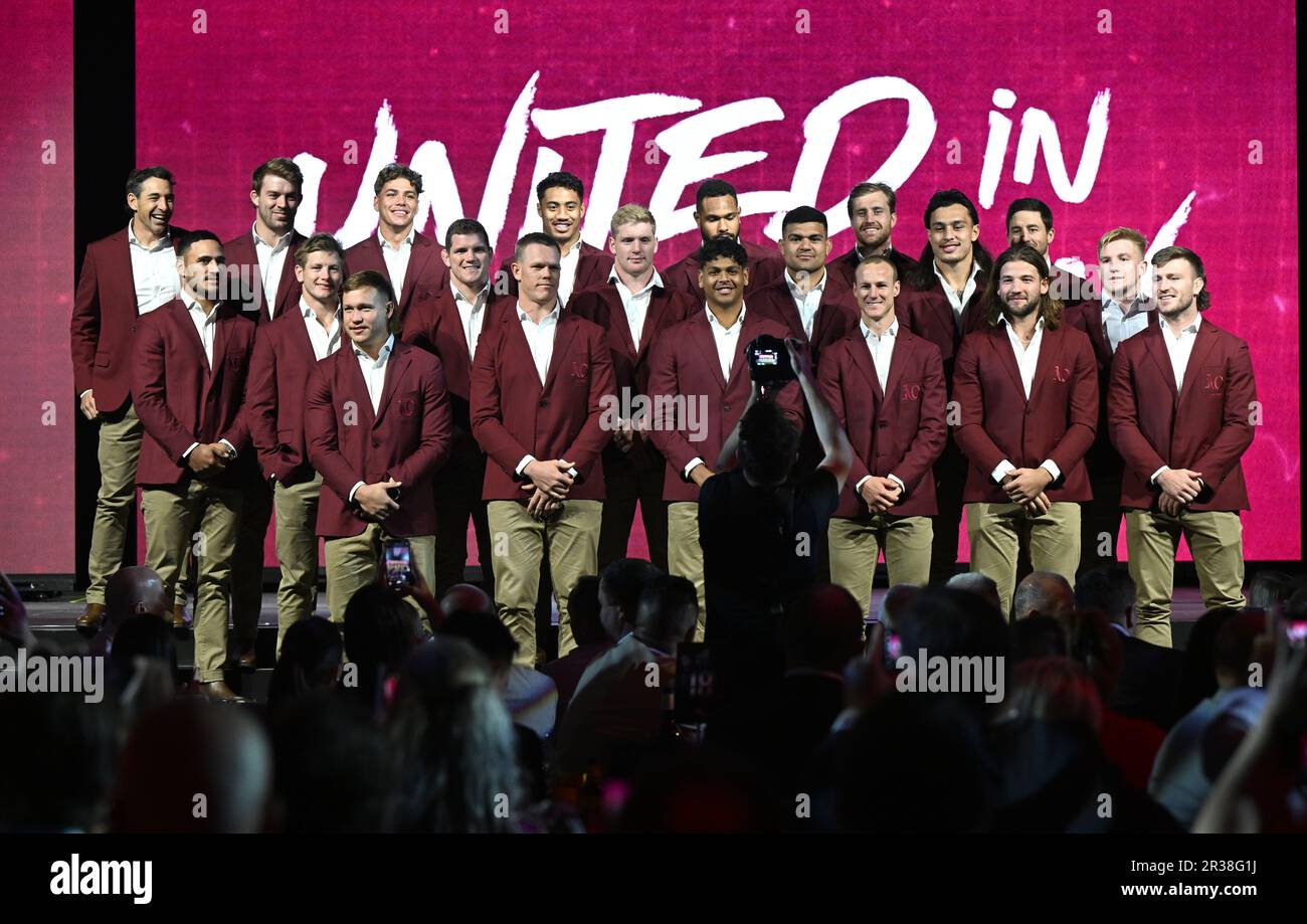The Queensland Maroons State of Origin team are seen on stage at the ...