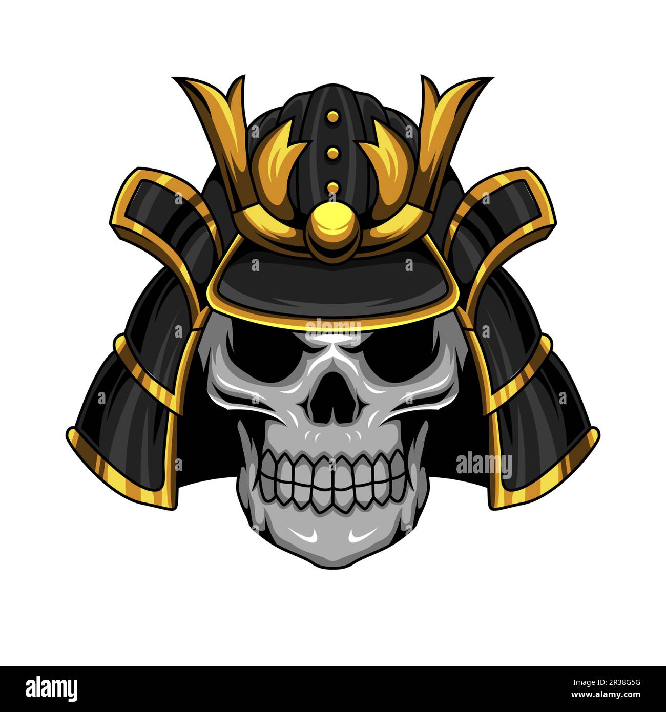 Illustration of samurai human skull mascot character wearing military ...