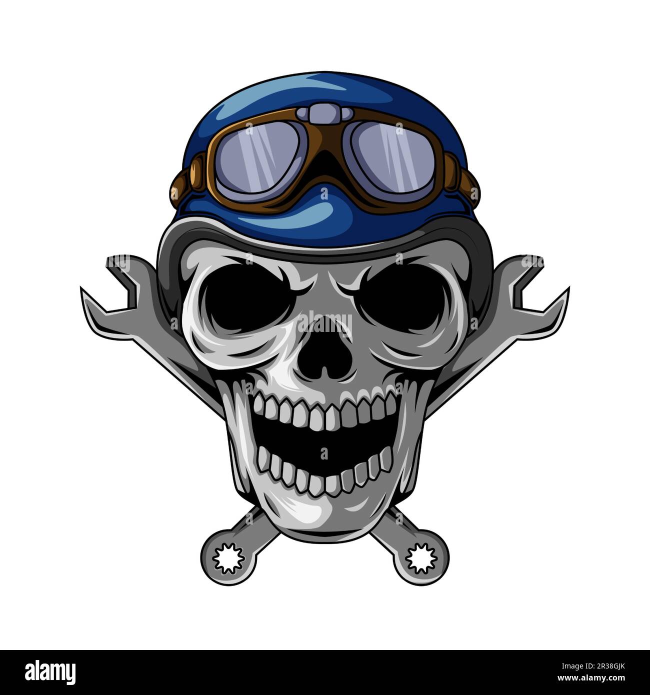 Illustration of biker human skull mascot character wearing helmet Stock ...