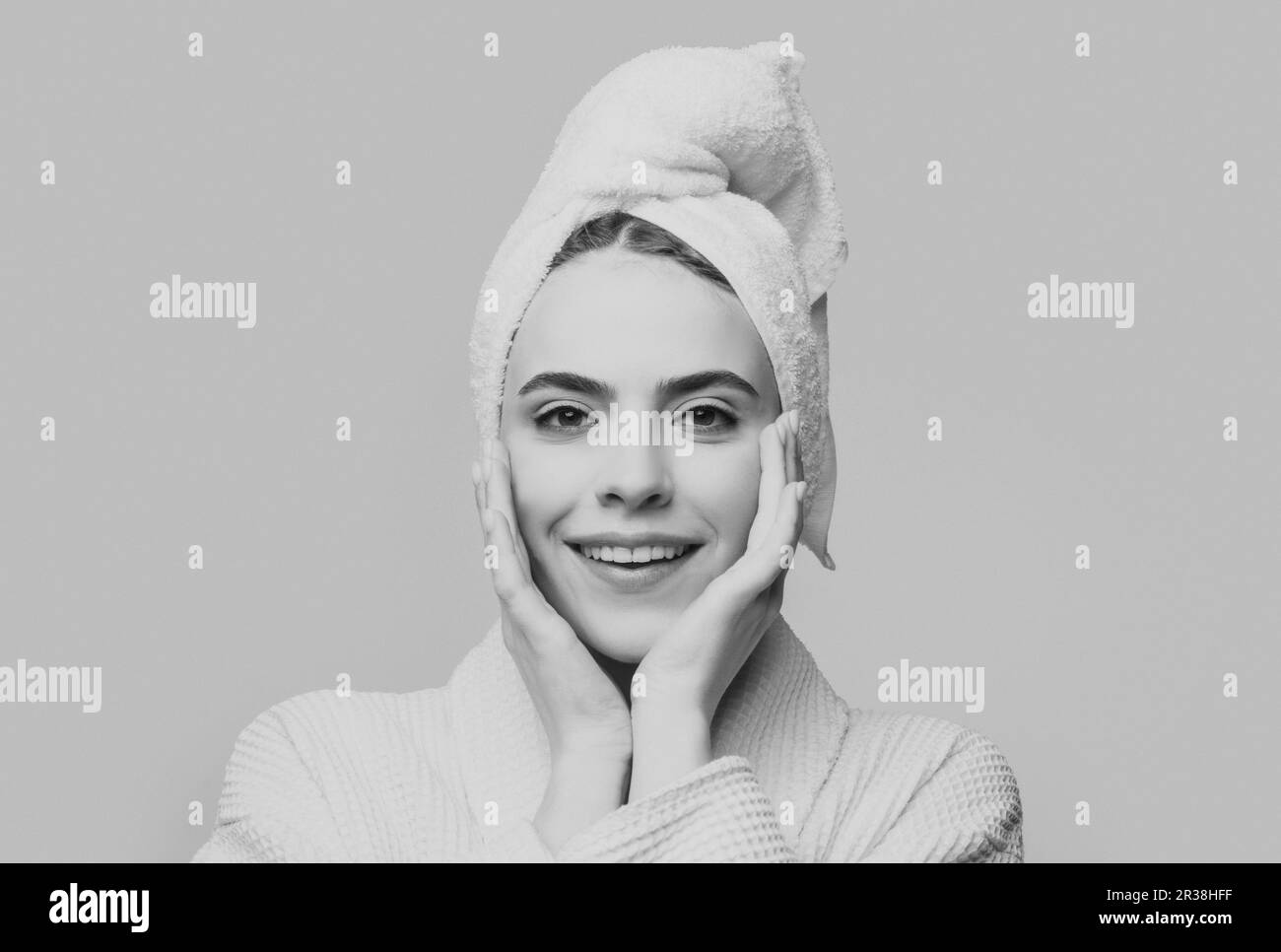 Beauty concept, beauty portrait of young woman with cream on cheek ...