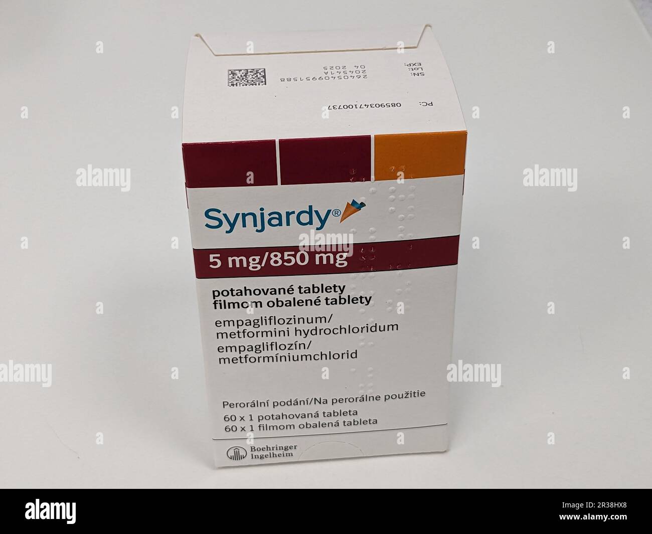 Prague,Czech Republic-August 27 2024: SYNJARDY box of medication with EMPAGLIFLOZIN active ...