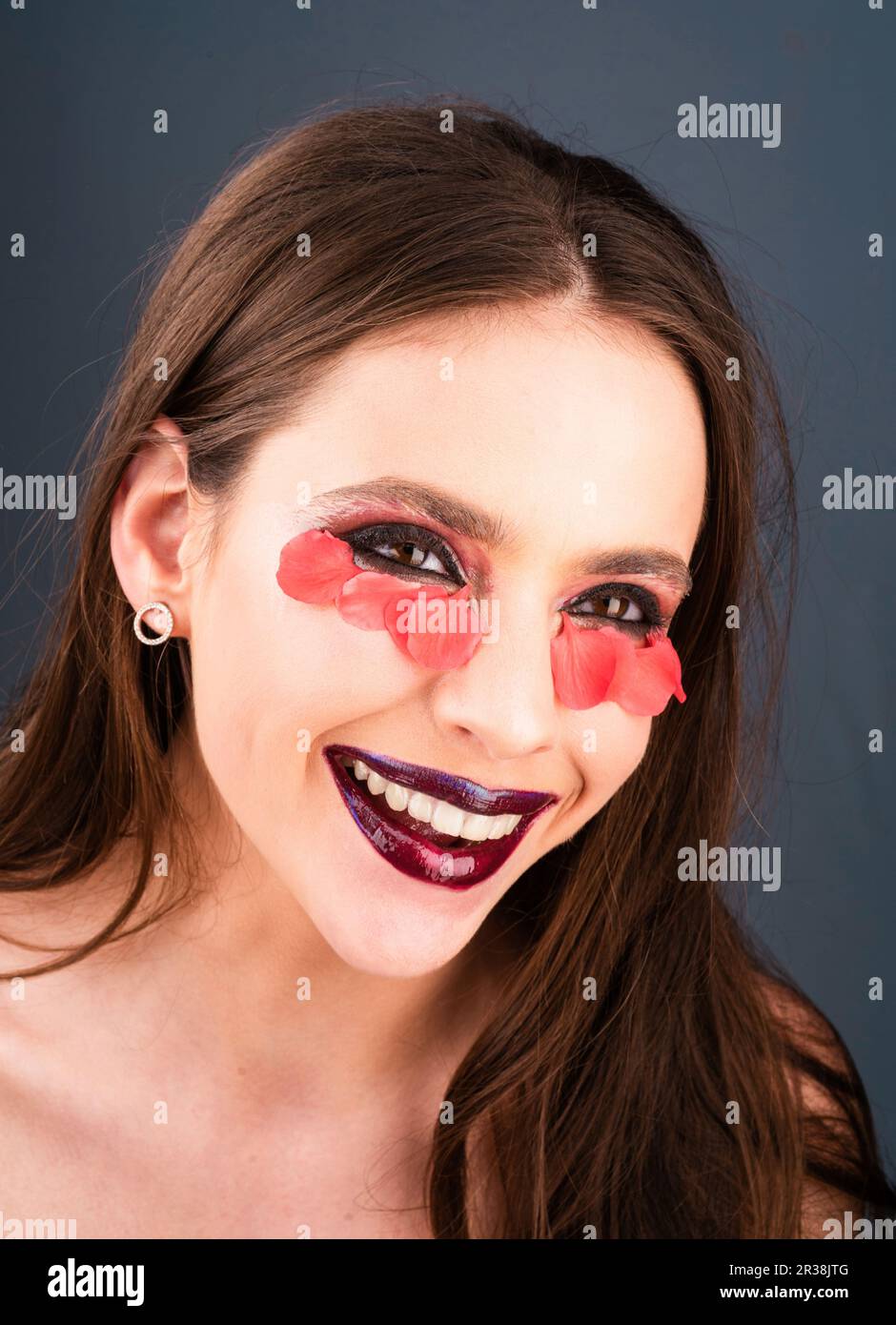 Closeup woman with eye patches. Mask under eyes. Beautiful female with ...
