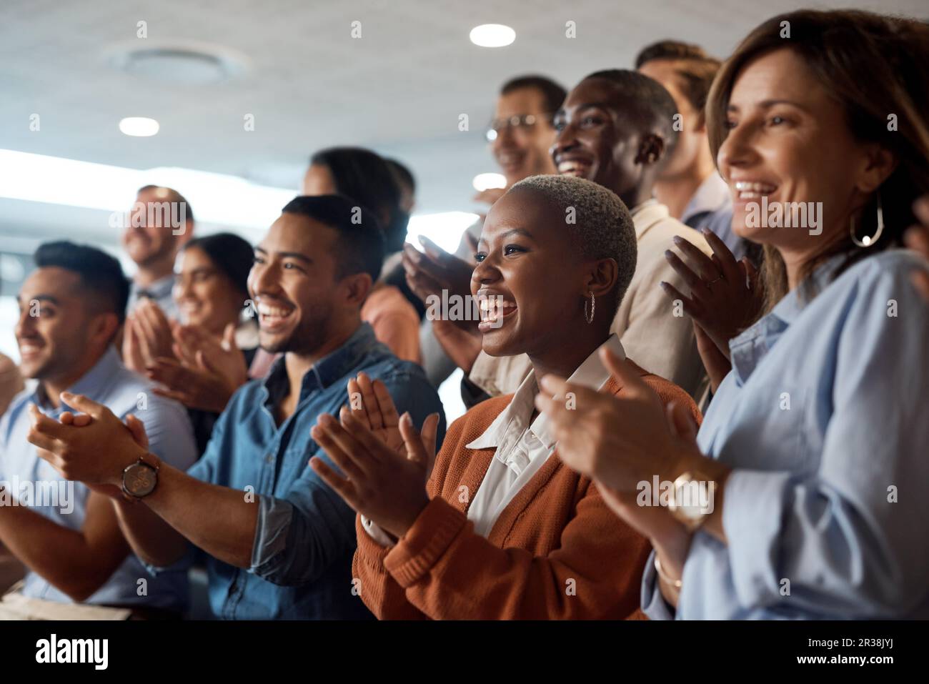 Applause, support and motivation with a business team clapping as an ...