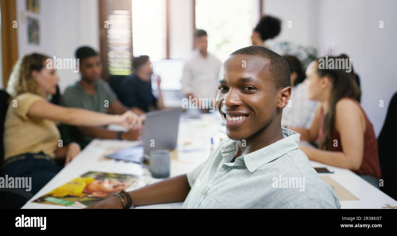 Teamwork, portrait of businessman and people in a business meeting ...