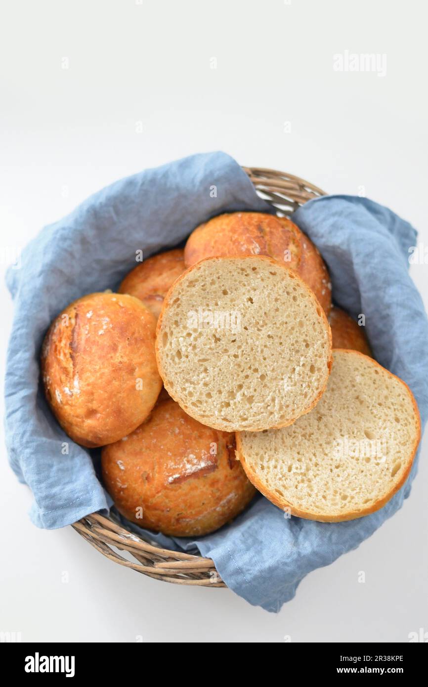 Homemade buns in a basket Stock Photo - Alamy