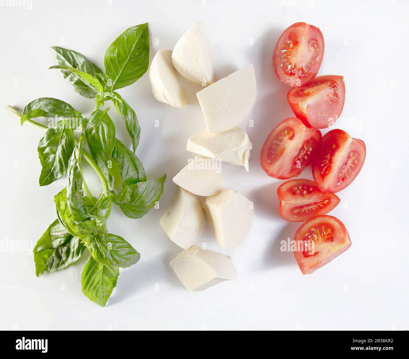 Basil, Mozzarella and tomato wedges (shaped as Italian Flag Stock Photo ...