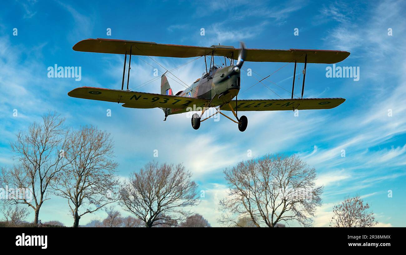 Tigermoth vintage Uk biplane pilot training aircraft in action Stock ...