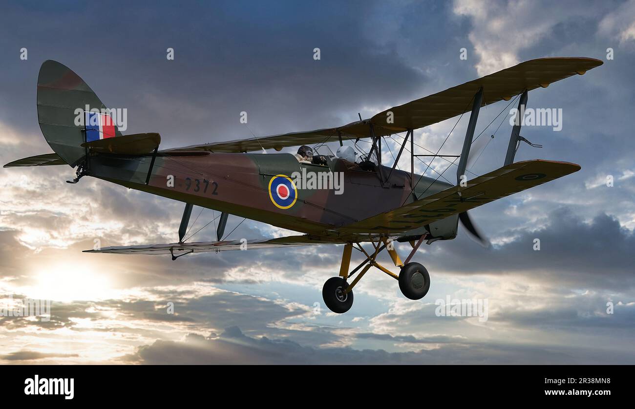 Tigermoth vintage Uk biplane pilot training aircraft in action Stock ...
