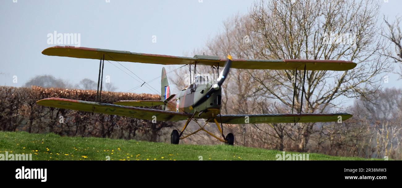 Tigermoth vintage Uk biplane pilot training aircraft in action Stock ...