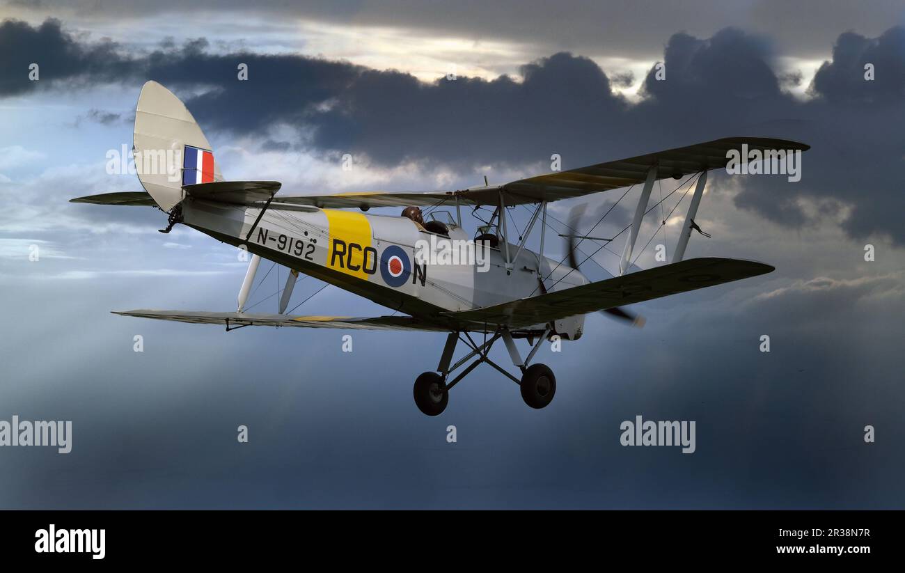 Tigermoth vintage Uk biplane pilot training aircraft in action Stock ...