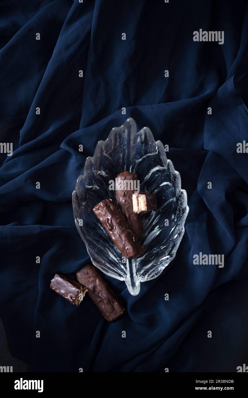 Dark chocolate covered wafers with nougat filling (vegan Stock Photo ...