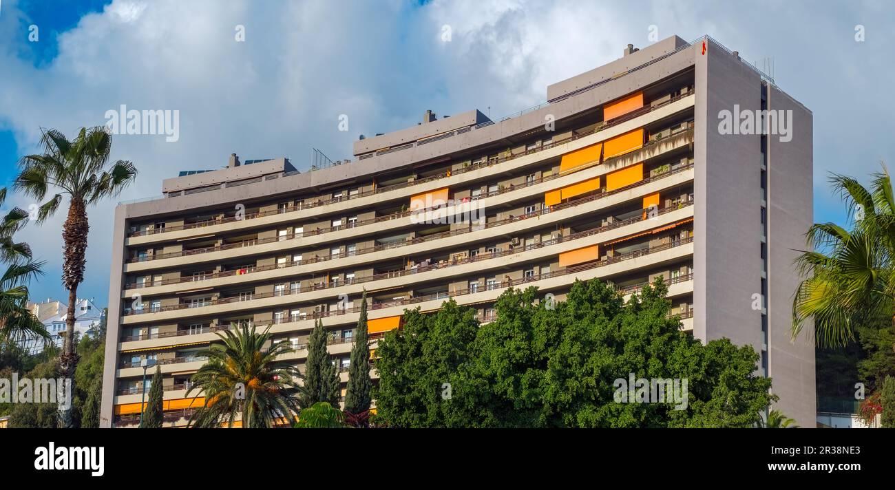 Block of flats and palm trees Stock Photo - Alamy
