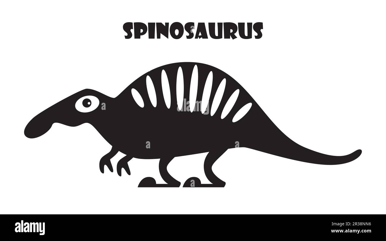 Spinosaurus . Cute dinosaurs cartoon characters . Silhouette black isolated color . Flat design ...