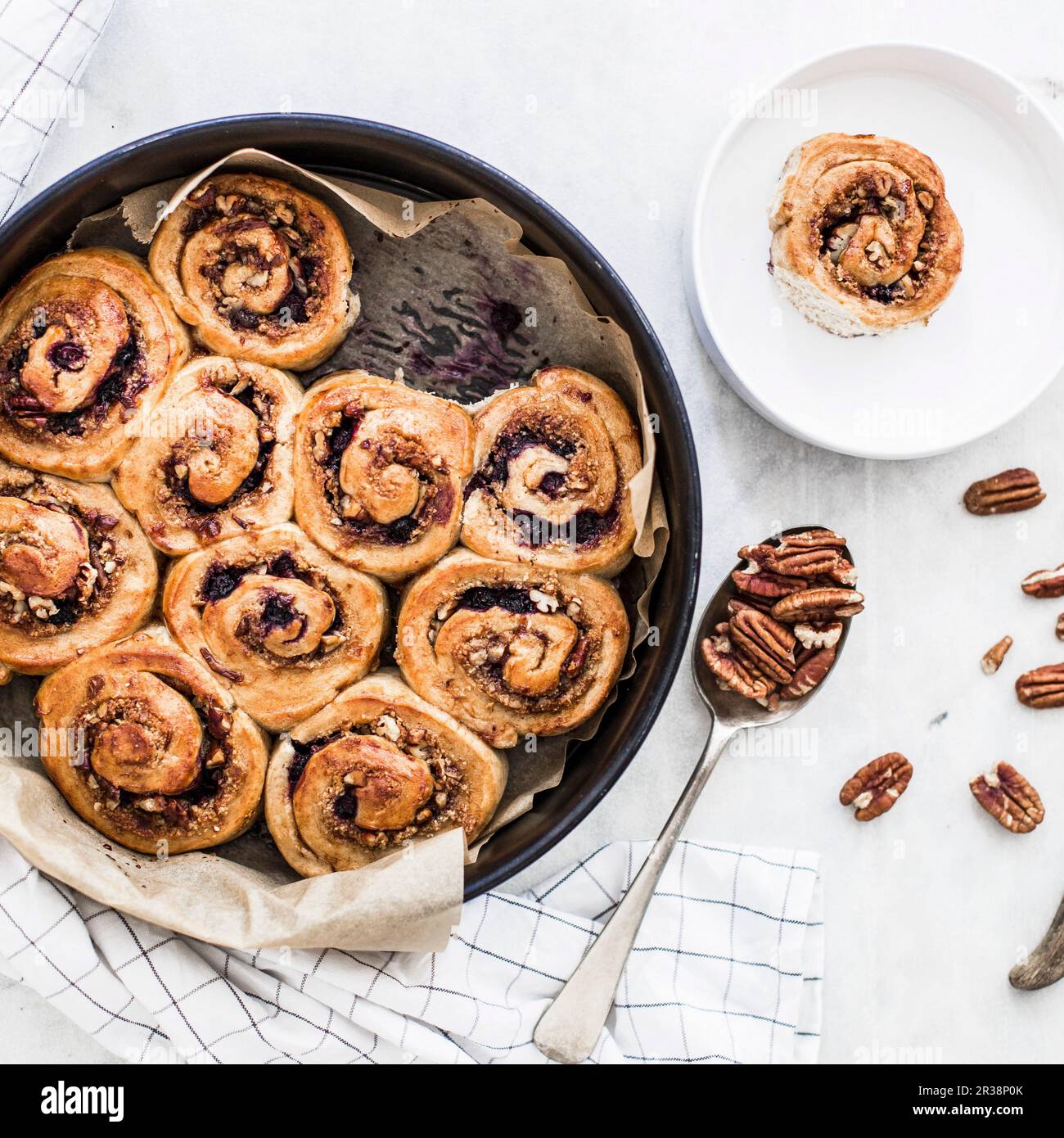 Blueberry and pecan nut buns Stock Photo - Alamy