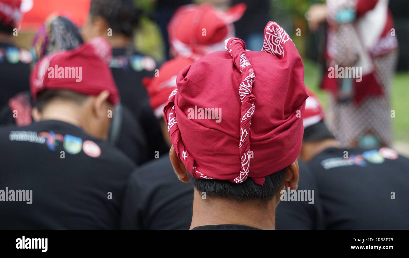 Man with Blangkon. Blangkon is a traditional head covering or hat from ...