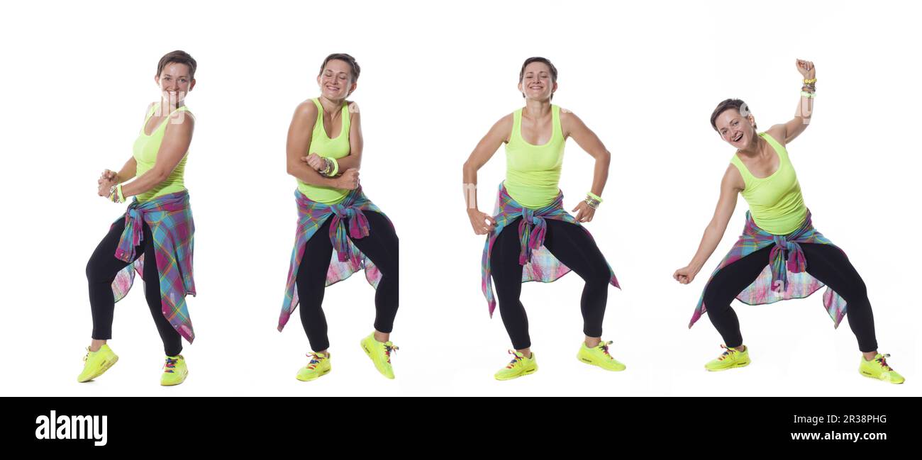 Woman dancing fashion elements on white background Stock Photo - Alamy