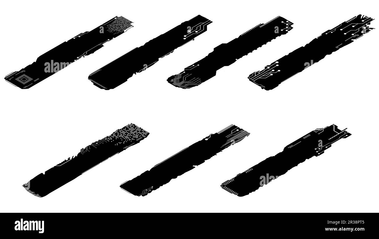 Set of Isometric silhouettes rectangular design elements in tech style ...