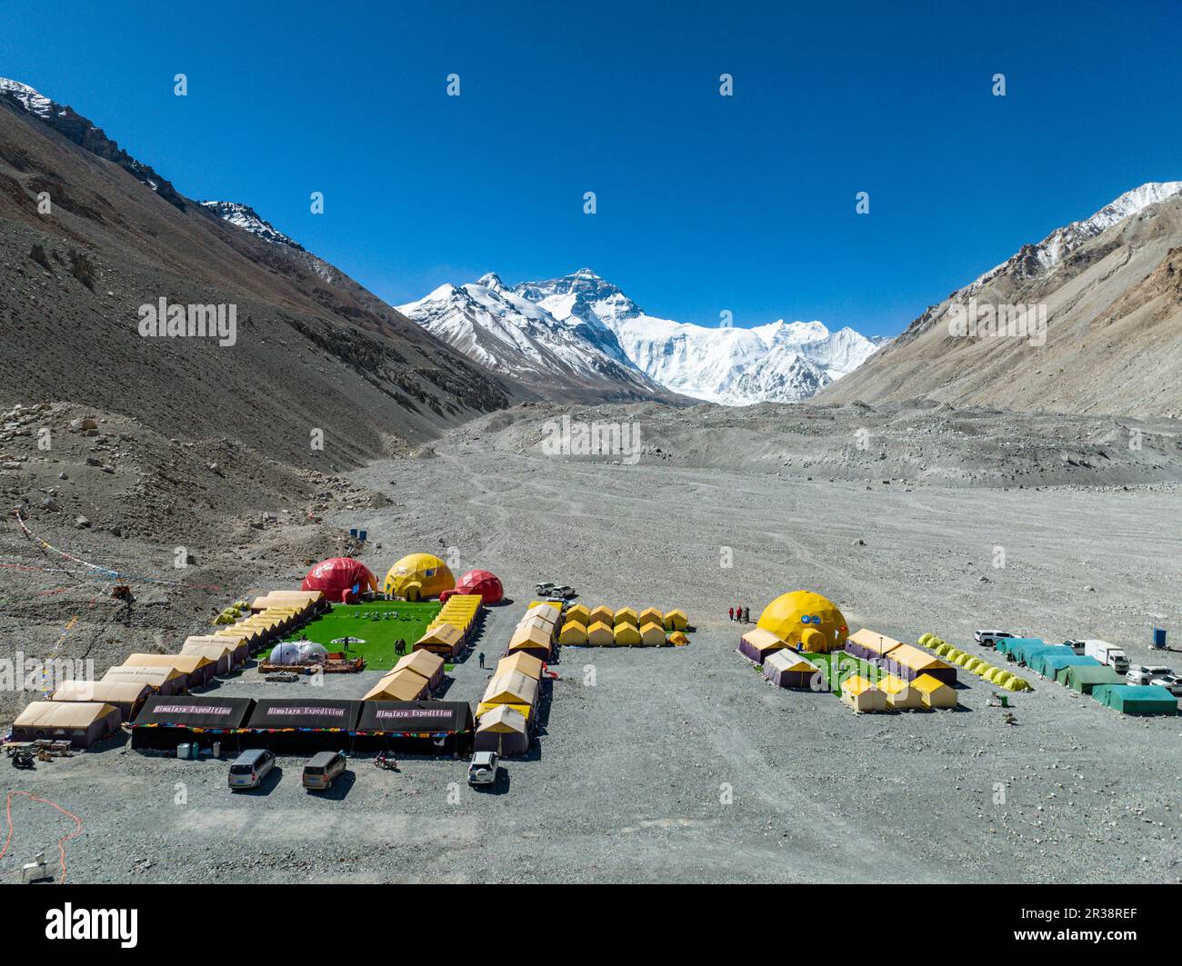 Mount Qomolangma Base Camp. 9th May, 2023. This aerial photo taken on ...