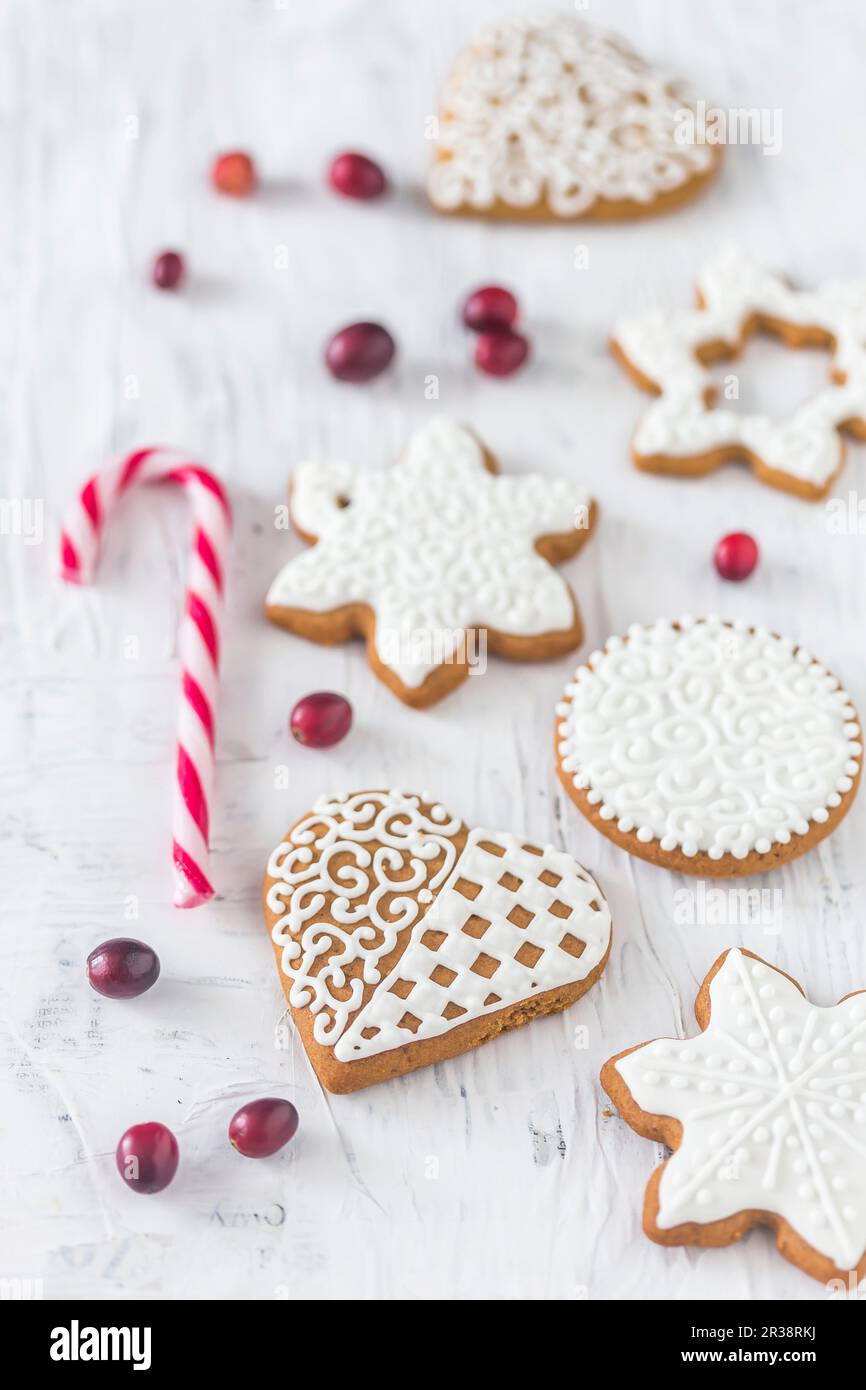 Gingerbread cookies with royal icing Stock Photo - Alamy