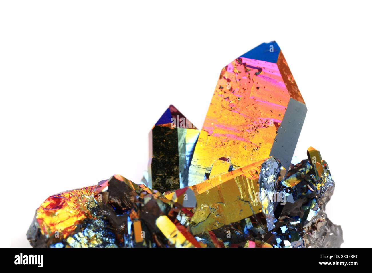crystal with metal rainbow surface isolated on the white background ...