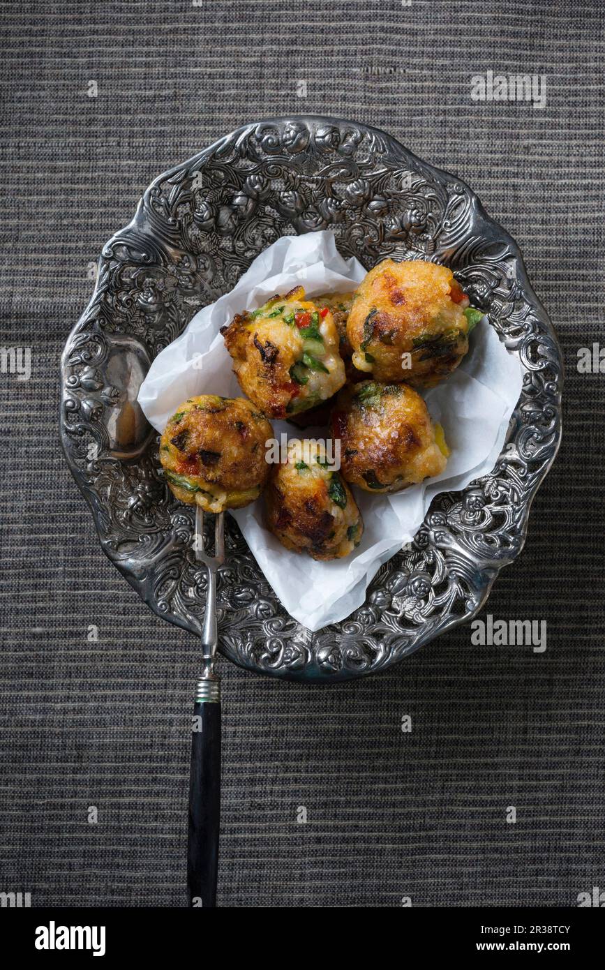 Vegan fried sticky rice and vegetable balls (top view Stock Photo - Alamy
