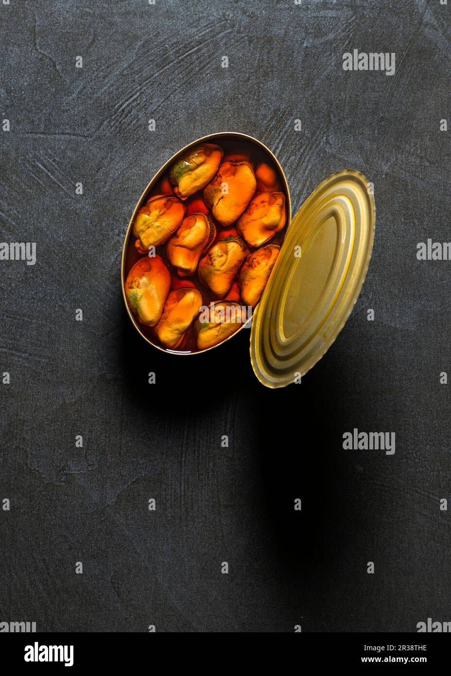 Preserved mussels tin, open Stock Photo - Alamy