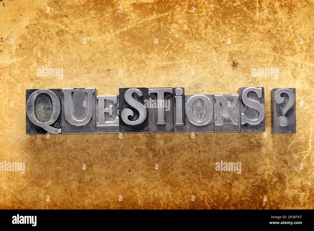questions asking made from metallic letterpress type on vintage ...