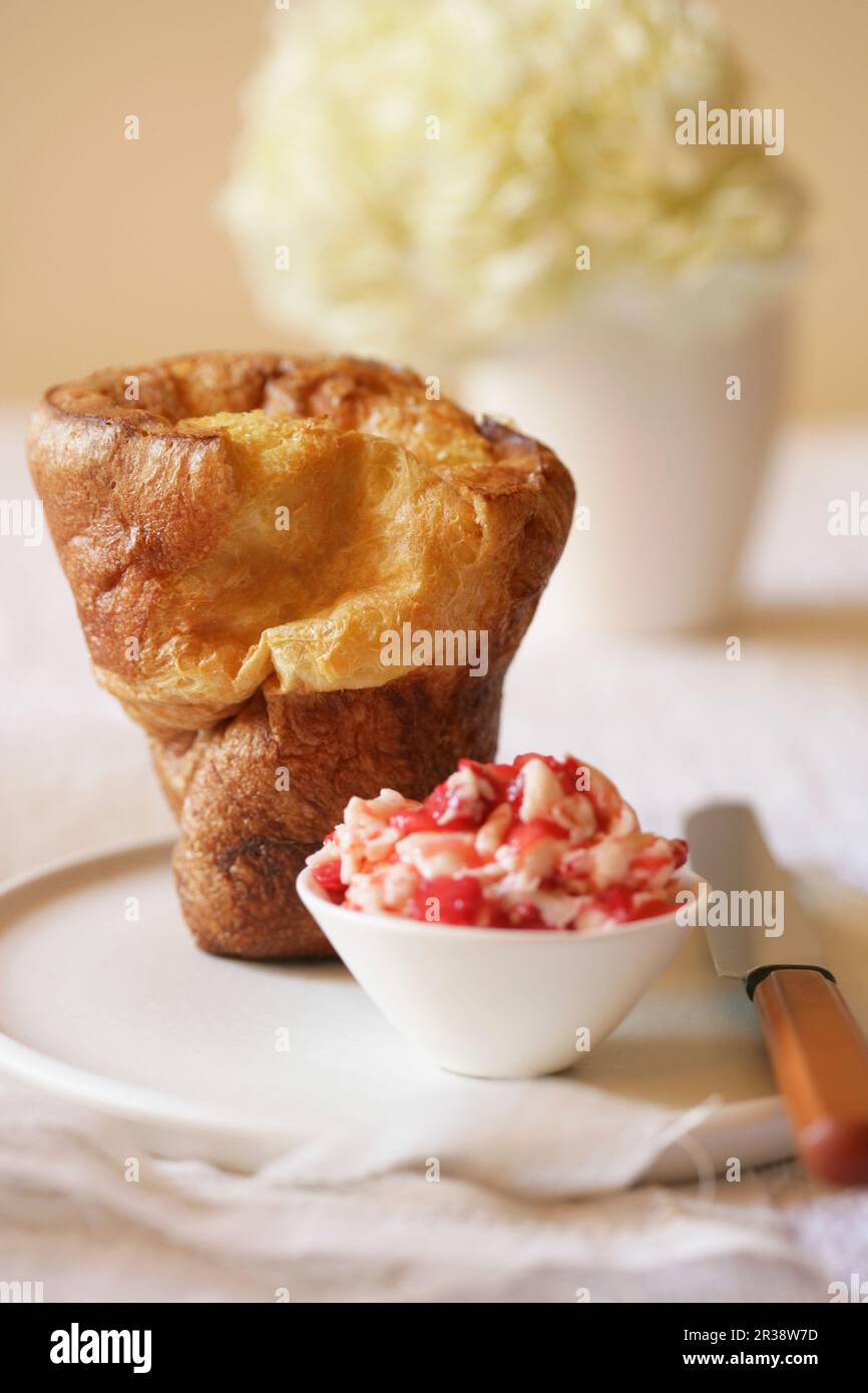 Popover with Strawberry Butter Compote Stock Photo - Alamy