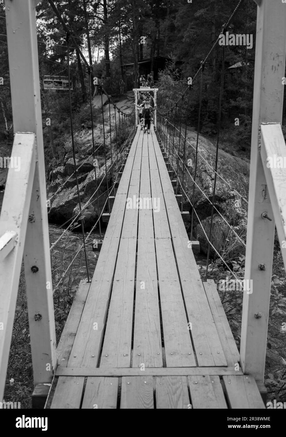 Scenic wooden bridge over Black and White Stock Photos & Images - Alamy
