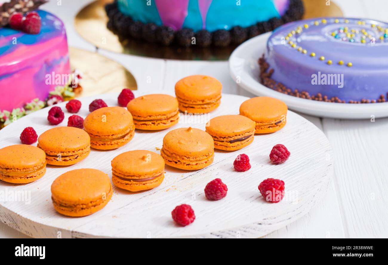Showcase with modern dessert - cakes and sweets Stock Photo - Alamy