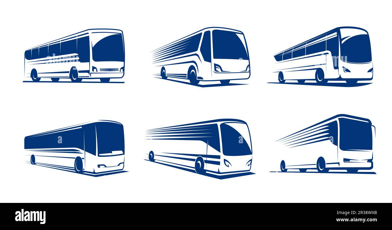 Travel bus icons, tour transport or public transportation service ...