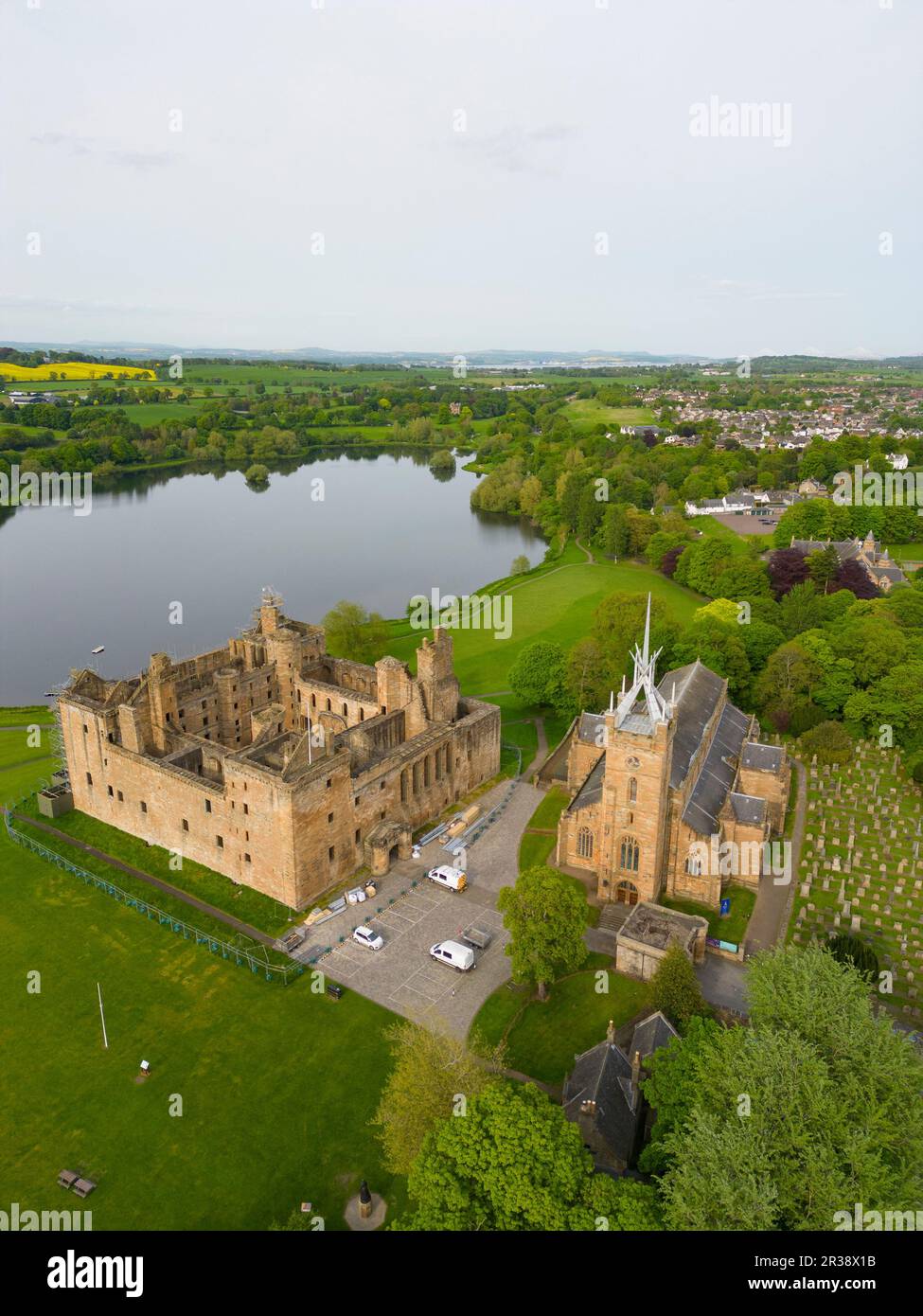 Aerial view of Linlithgow Palace and St. Michael's Parish Church ...