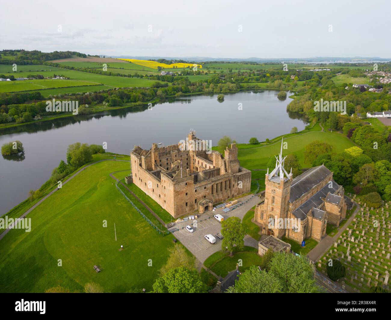 Aerial view of Linlithgow Palace and St. Michael's Parish Church ...