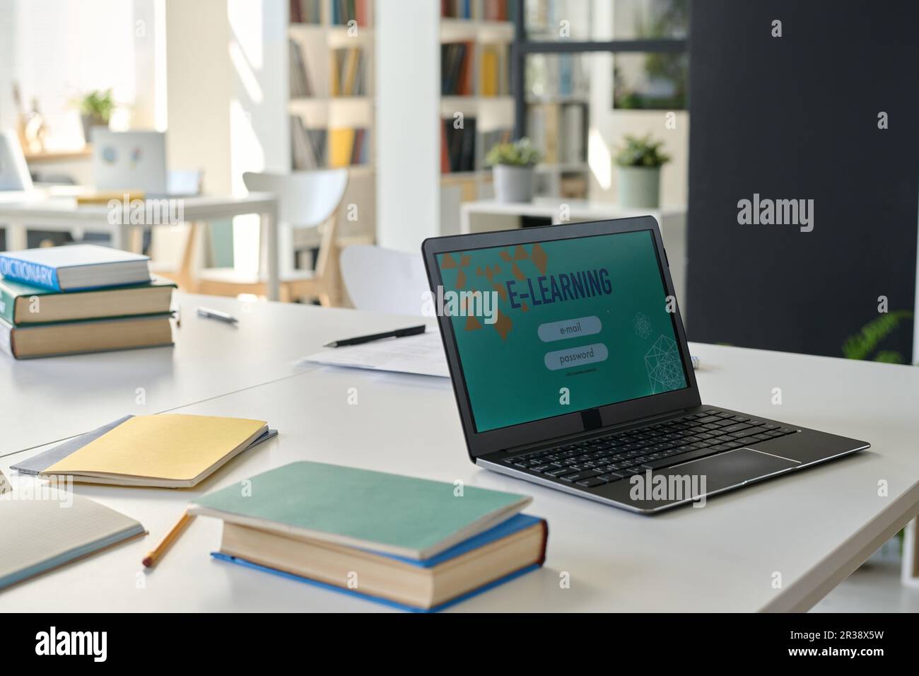 Close-up of laptop with educational program on screen for online ...