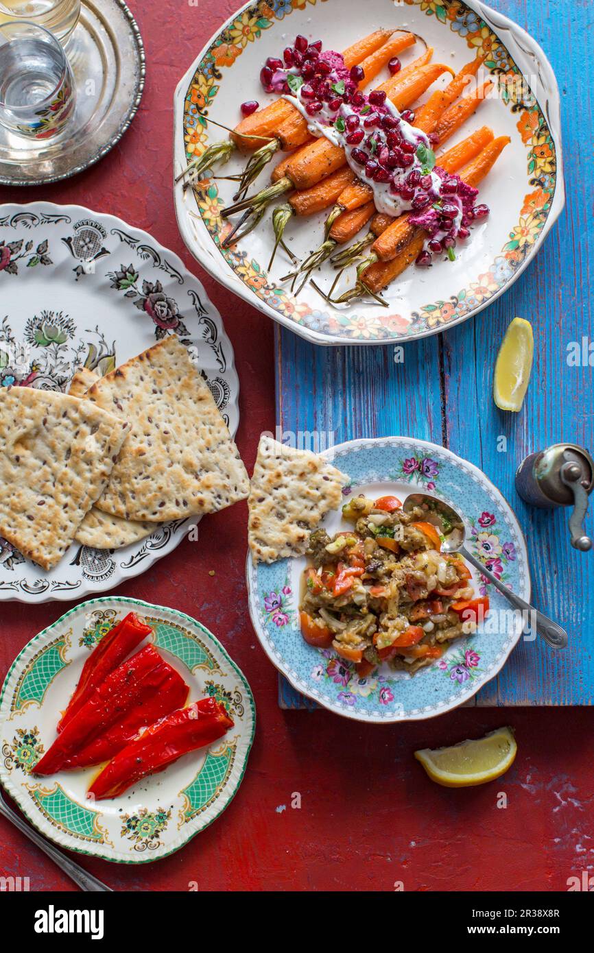 Middle eastern dip made of roasted aubergines, tomatoes, chillies ...